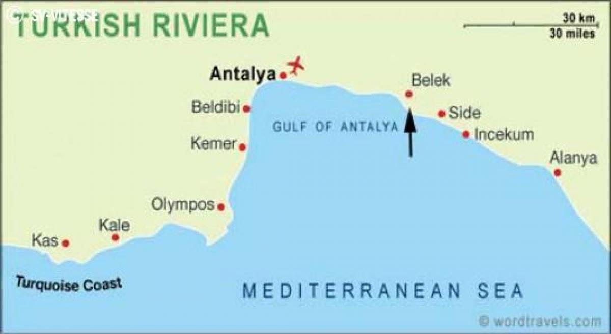 Side, Turquía mapa - Mapa de Turquía lado (Oeste de Asia - Asia)